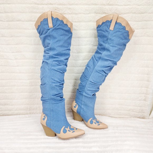 Cape Robbin | Shoes | Western Denim Otk Thigh High Slouch Cowboy Boots ...